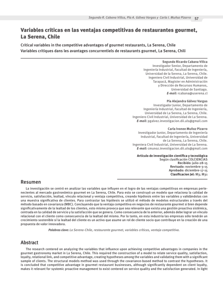 Variables críticas en las ventajas competitivas de restaurantes
