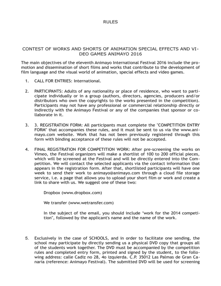 RULES CONTEST OF WORKS AND SHORTS OF ANIMATION