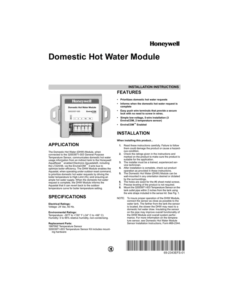 69-2343EFS—01 - Domestic Hot Water Module