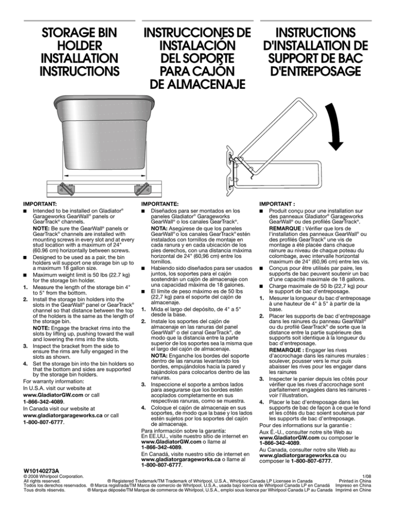 storage bin holder installation instructions instrucciones