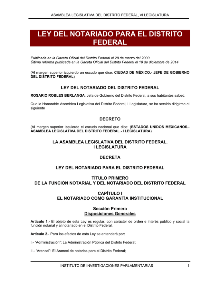 ley del notariado para el distrito federal