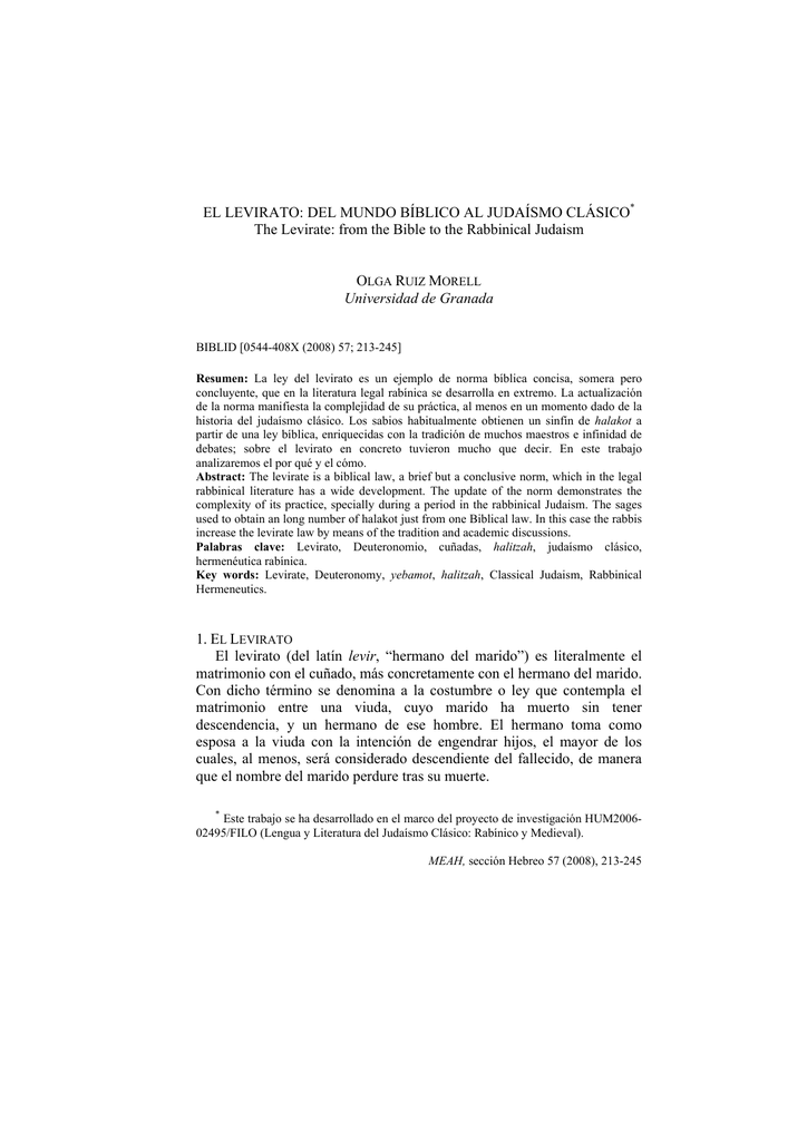 El levirato: Del mundo bíblico al judaísmo clásico