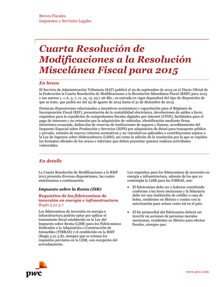 Cuarta Resolución de Modificaciones a la Resolución