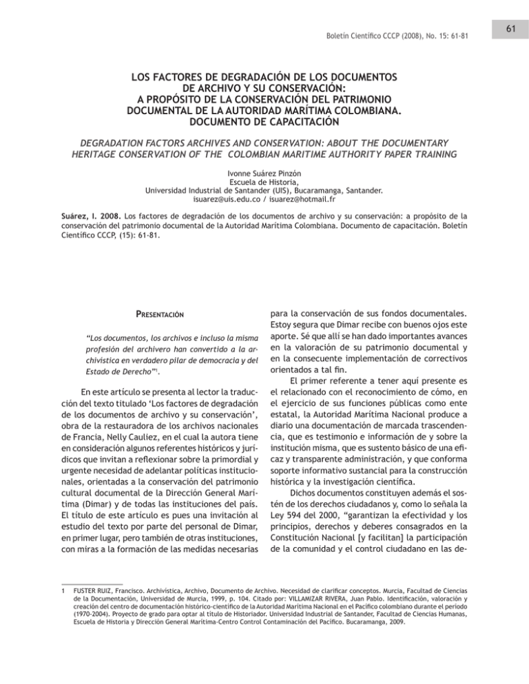 los factorEs dE dEGradación dE los documEntos dE archivo