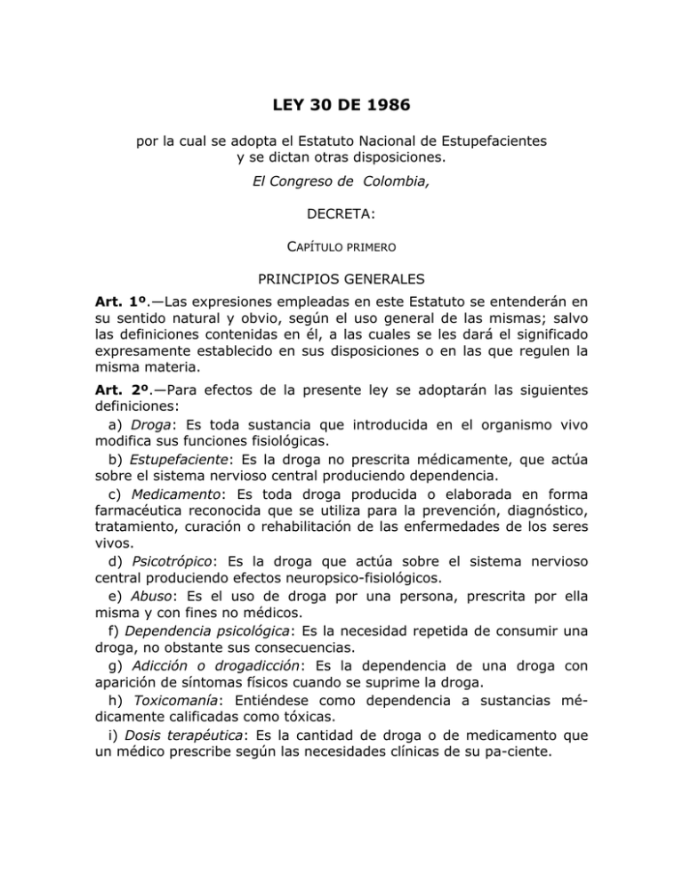 La ley 30 de 1986
