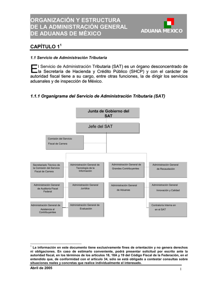 organización y estructura de la administración general de aduanas