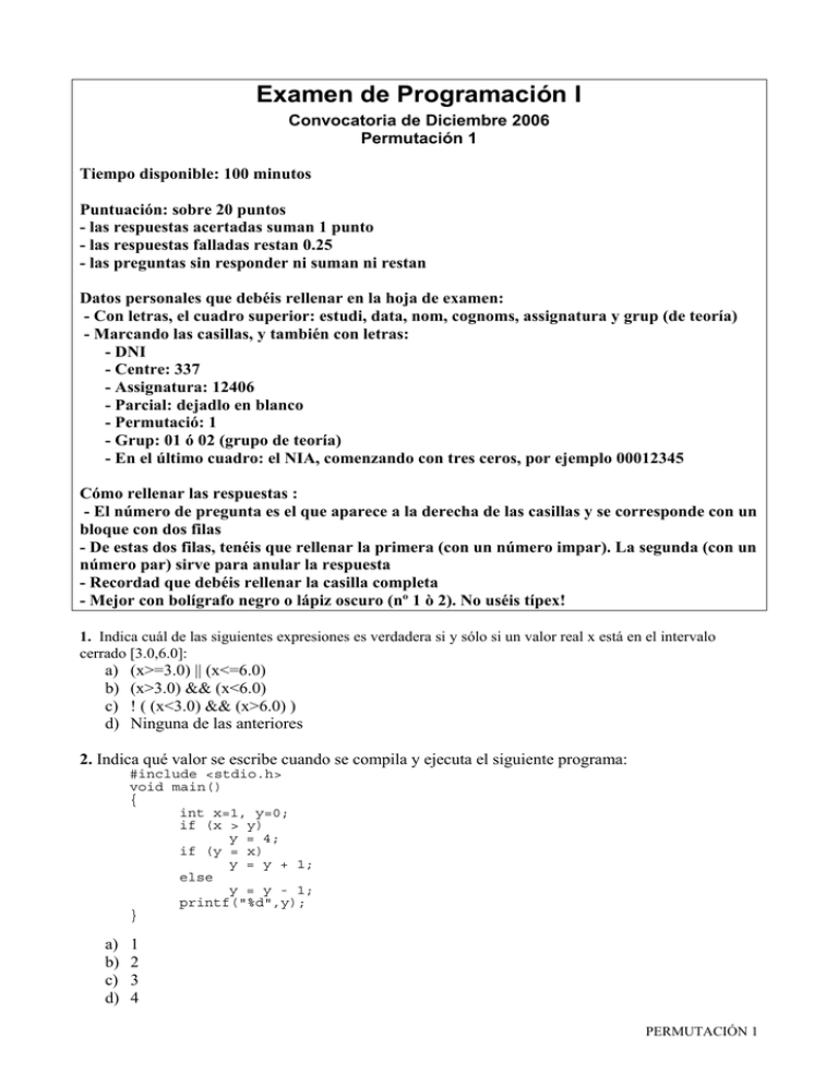 Examen de Programación I