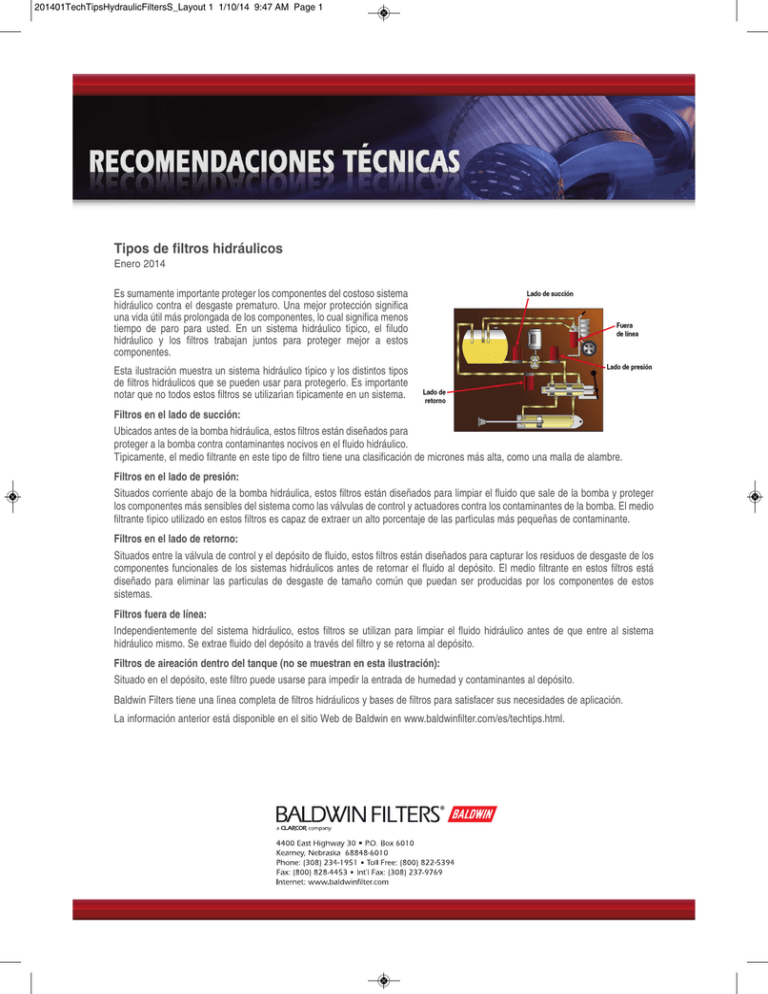 Tipos de filtros hidráulicos