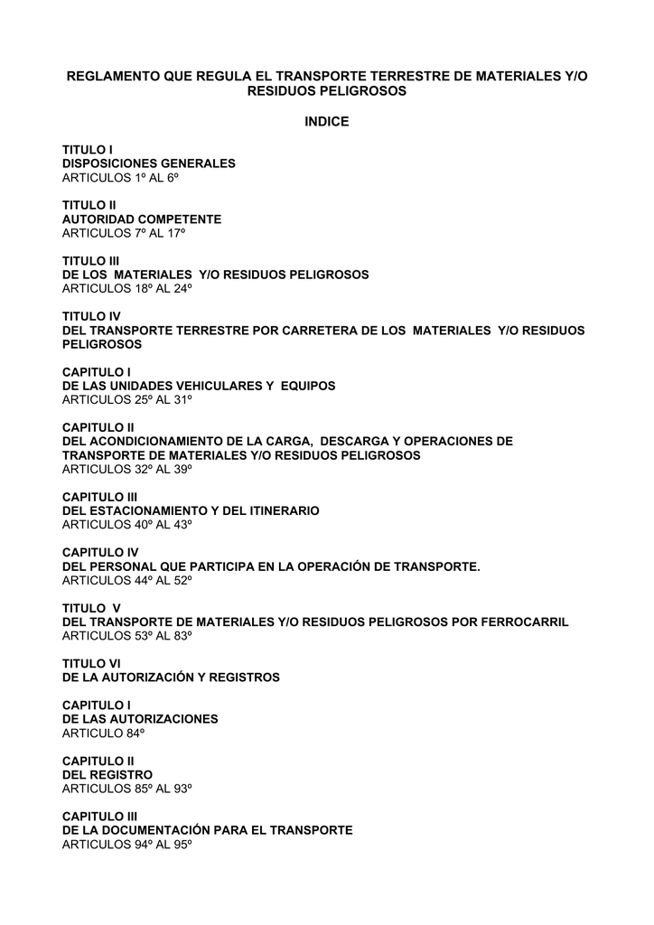 reglamento que regula el transporte terrestre de materiales y