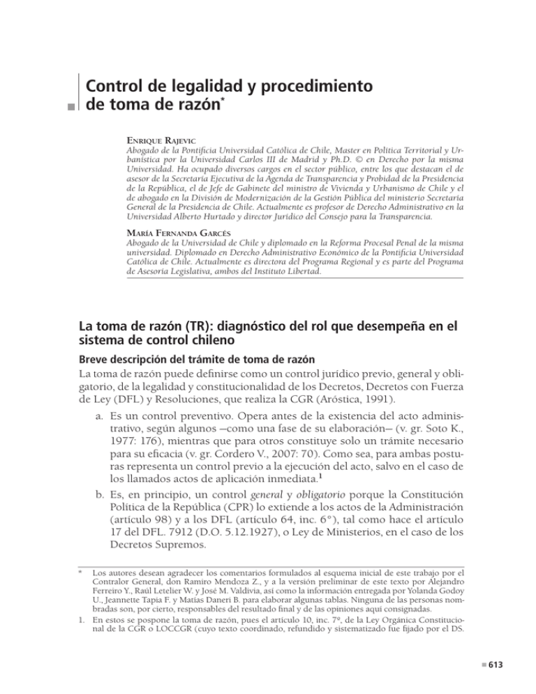 Control de legalidad y procedimiento de toma de razón*
