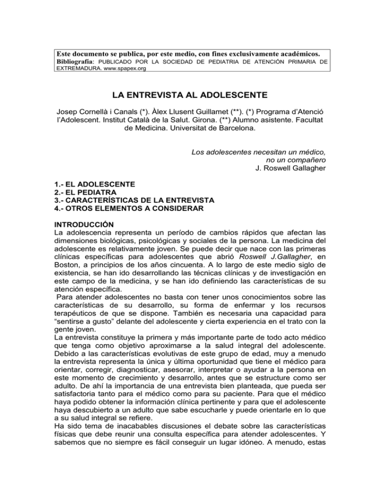 LA ENTREVISTA AL ADOLESCENTE