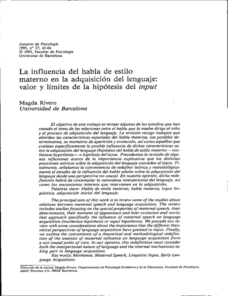 La influencia del habla de estilo materno en la adquisición