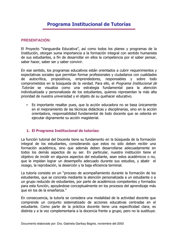 Programa Institucional de Tutorías