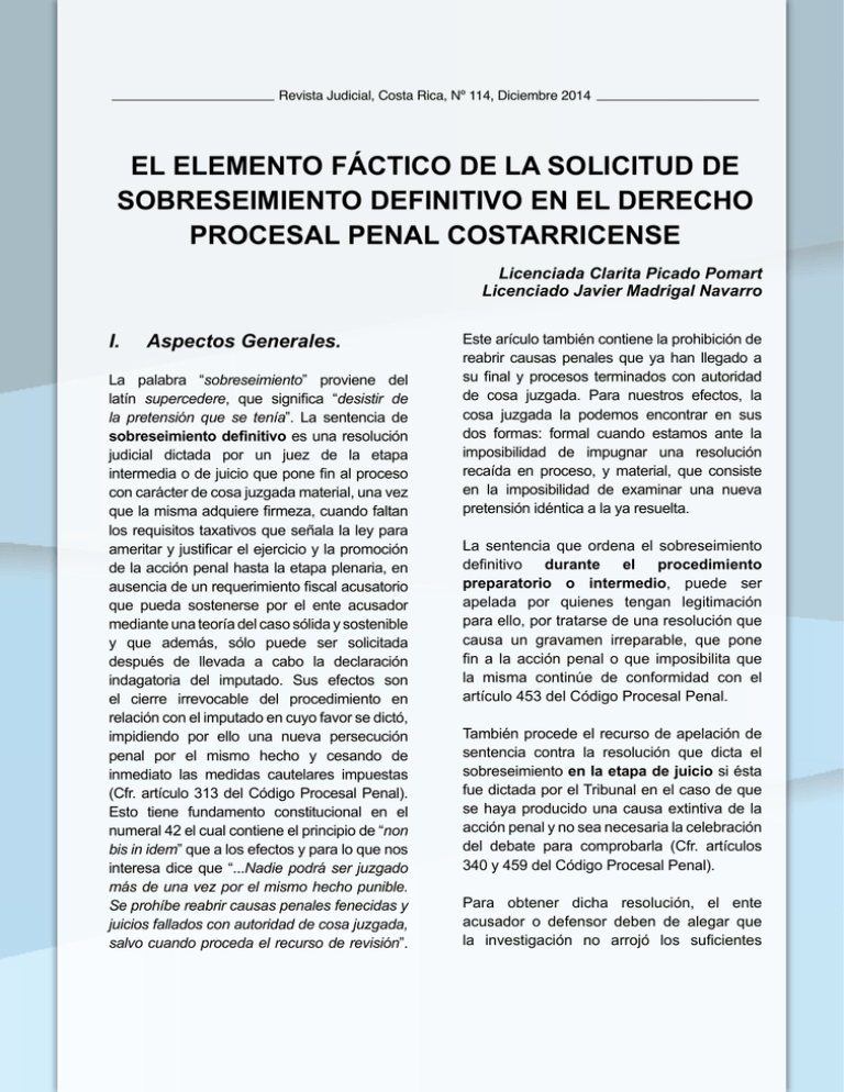 el elemento fáctico de la solicitud de sobreseimiento definitivo en el