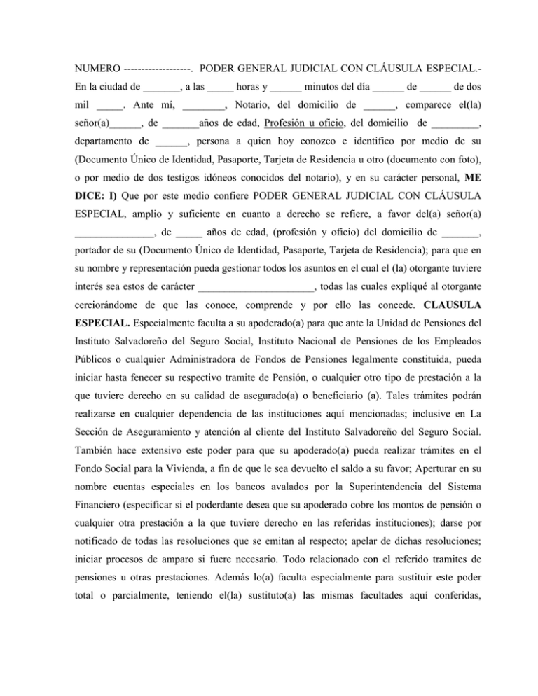 NUMERO -------------------. PODER GENERAL JUDICIAL CON