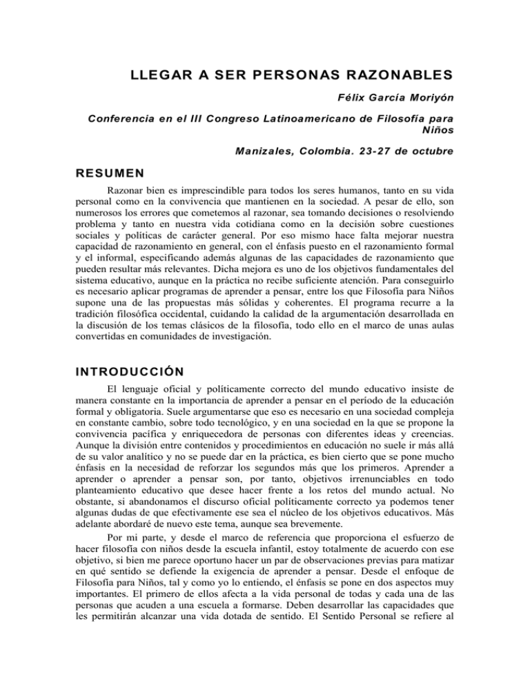 llegar a ser personas razonables
