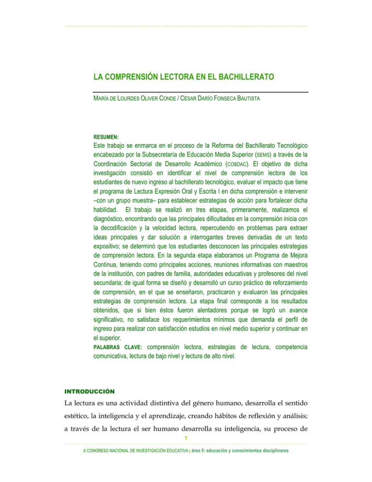 la comprensión lectora en el bachillerato