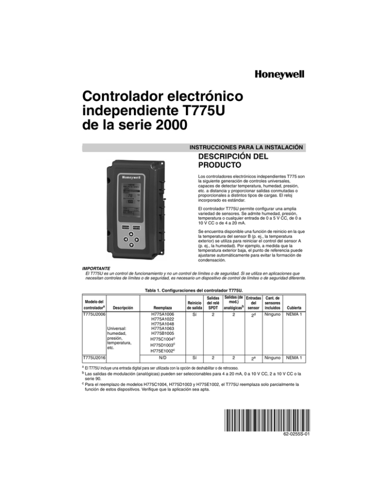 62-0255S—01 - Controlador electrónico independiente T775U de la