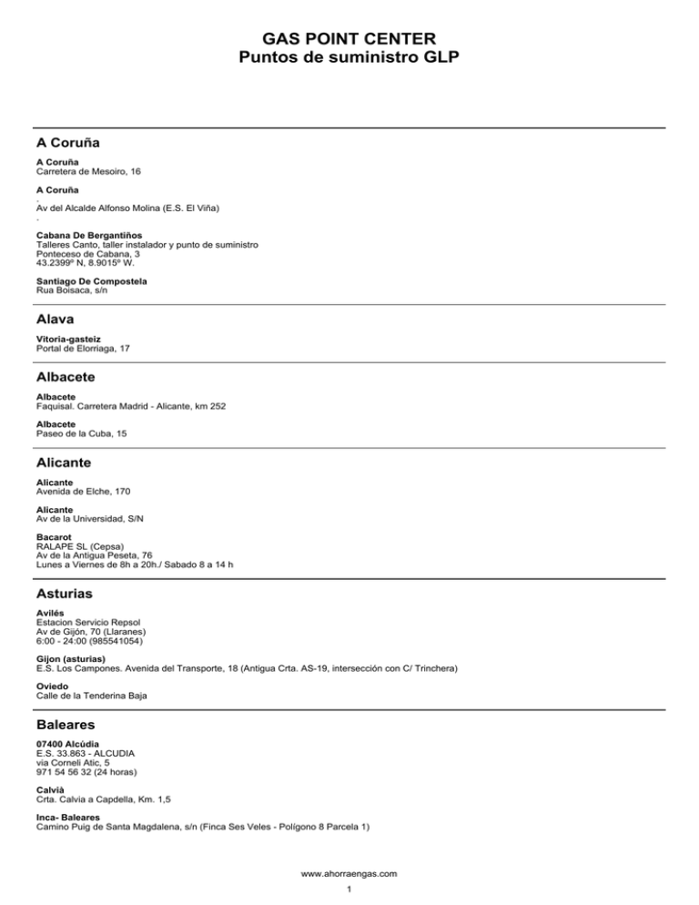 GAS POINT CENTER Puntos de suministro GLP