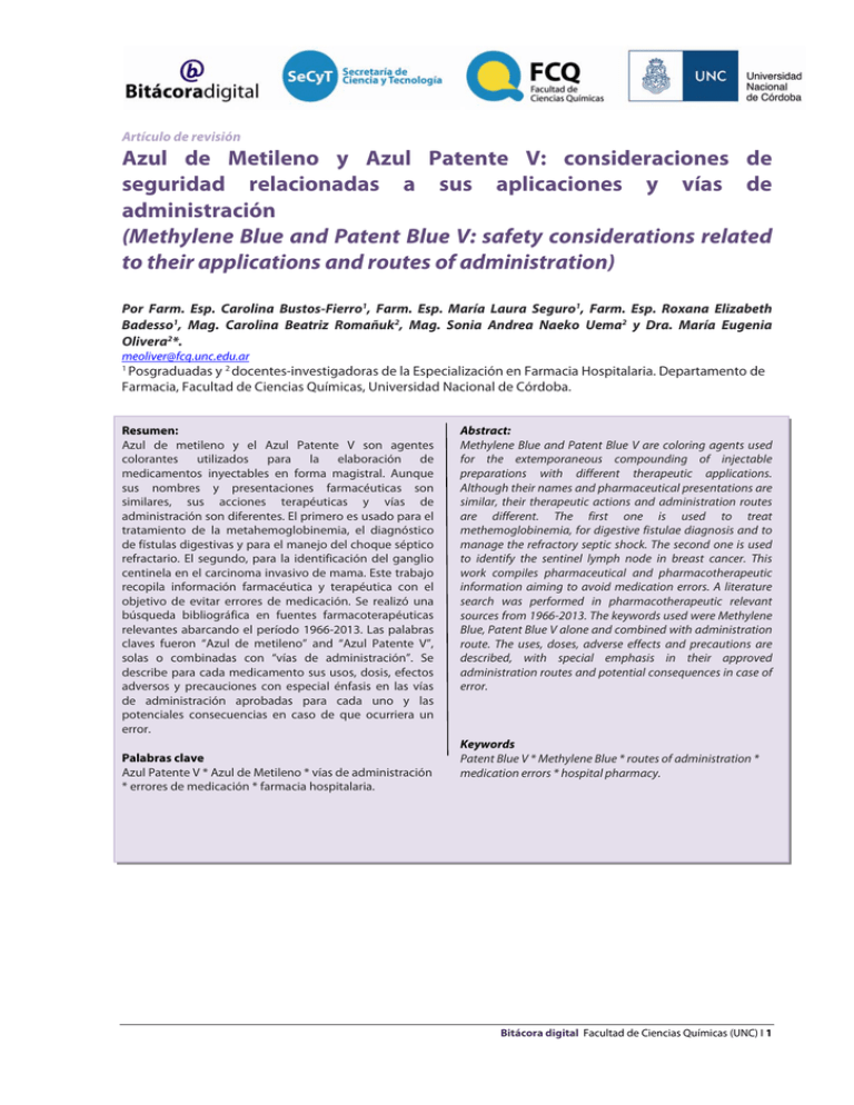 Azul de Metileno y Azul Patente V: consideraciones de seguridad