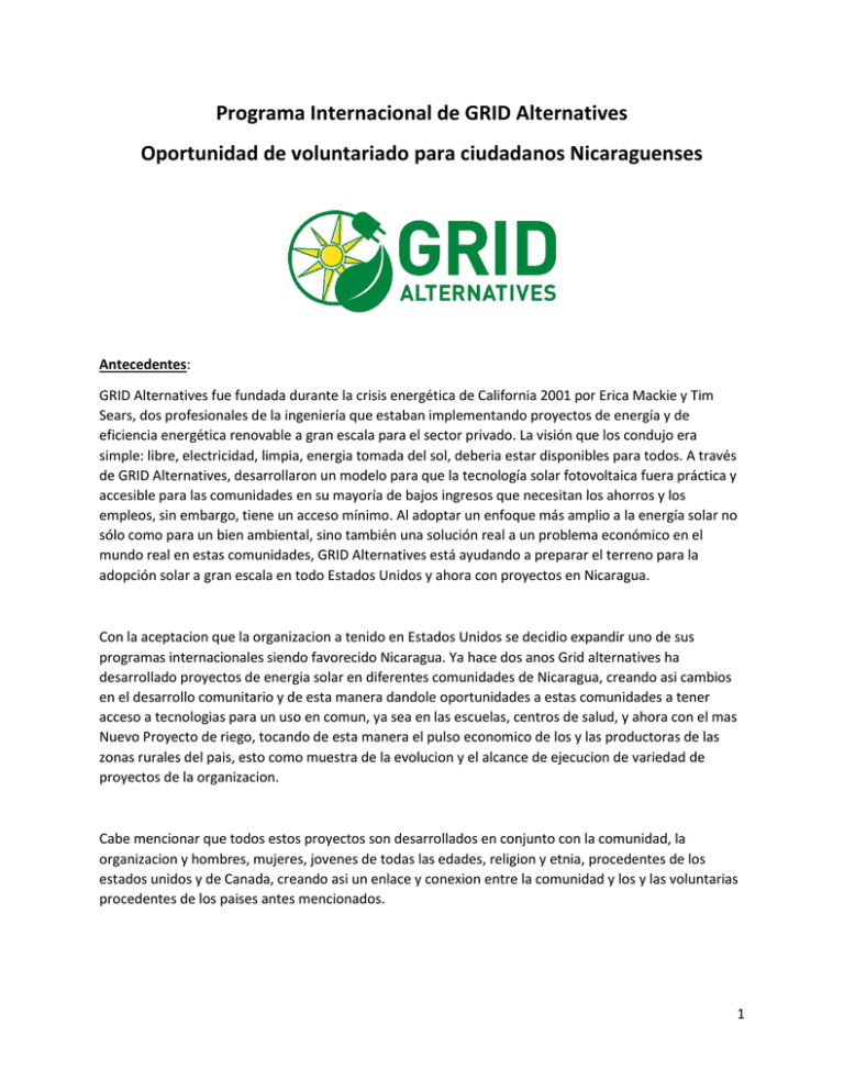 Programa Internacional de GRID Alternatives Oportunidad de