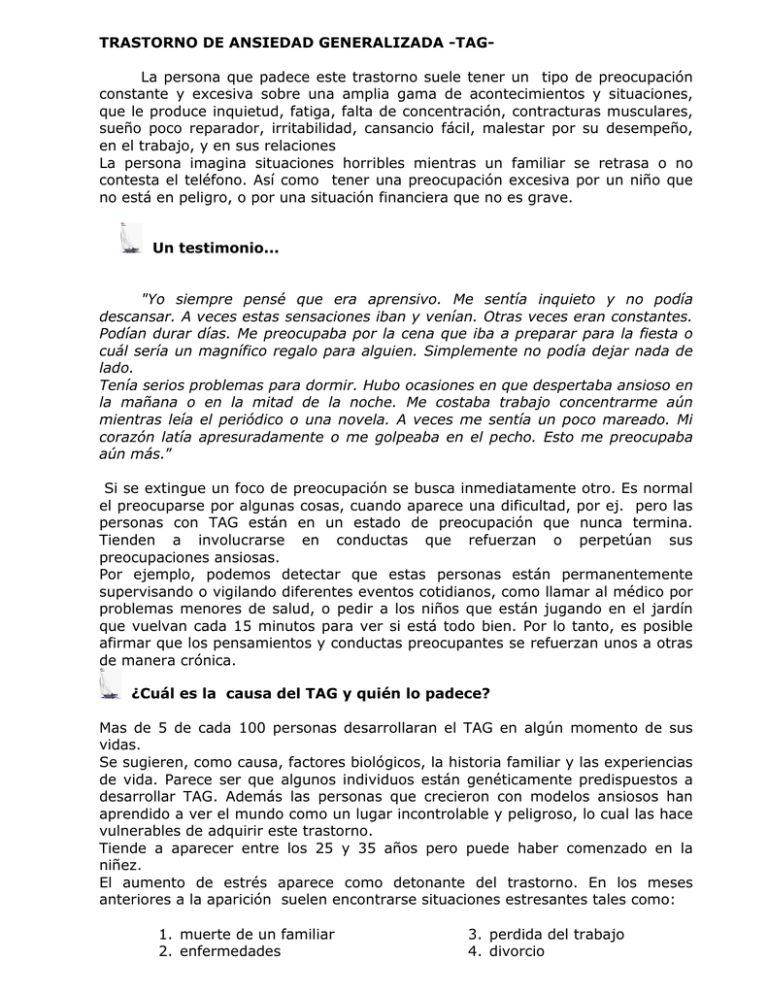 TRASTORNO DE ANSIEDAD GENERALIZADA -TAG