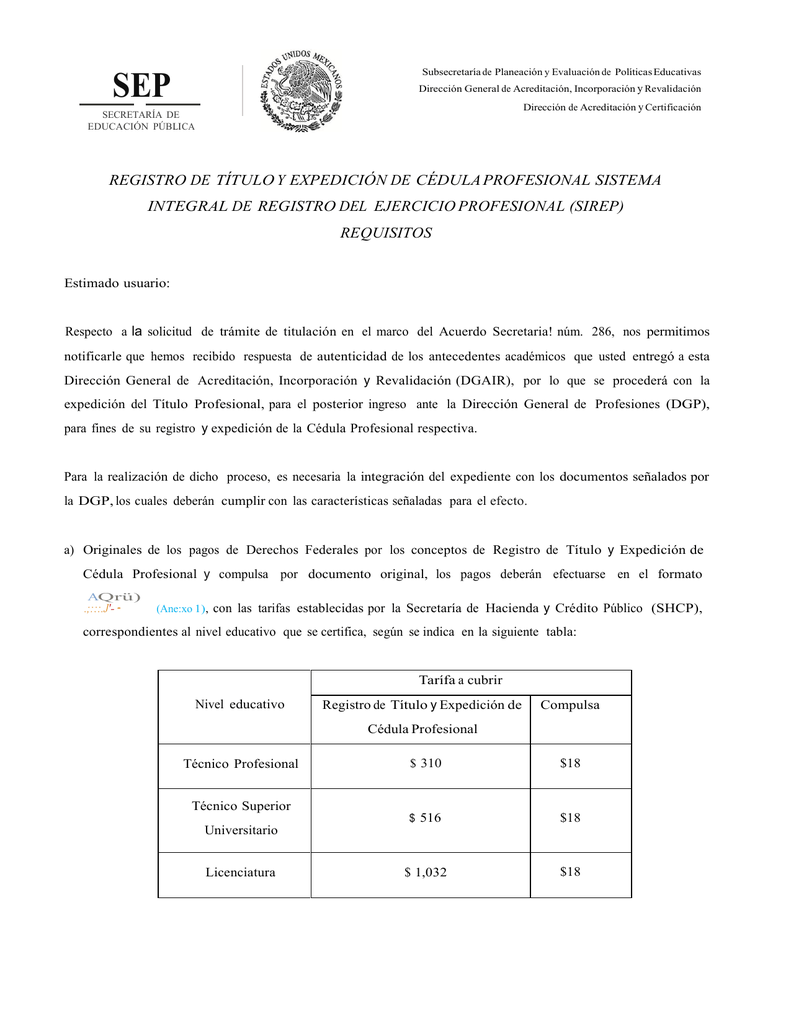 registro de título y expedición de cédula profesional sistema