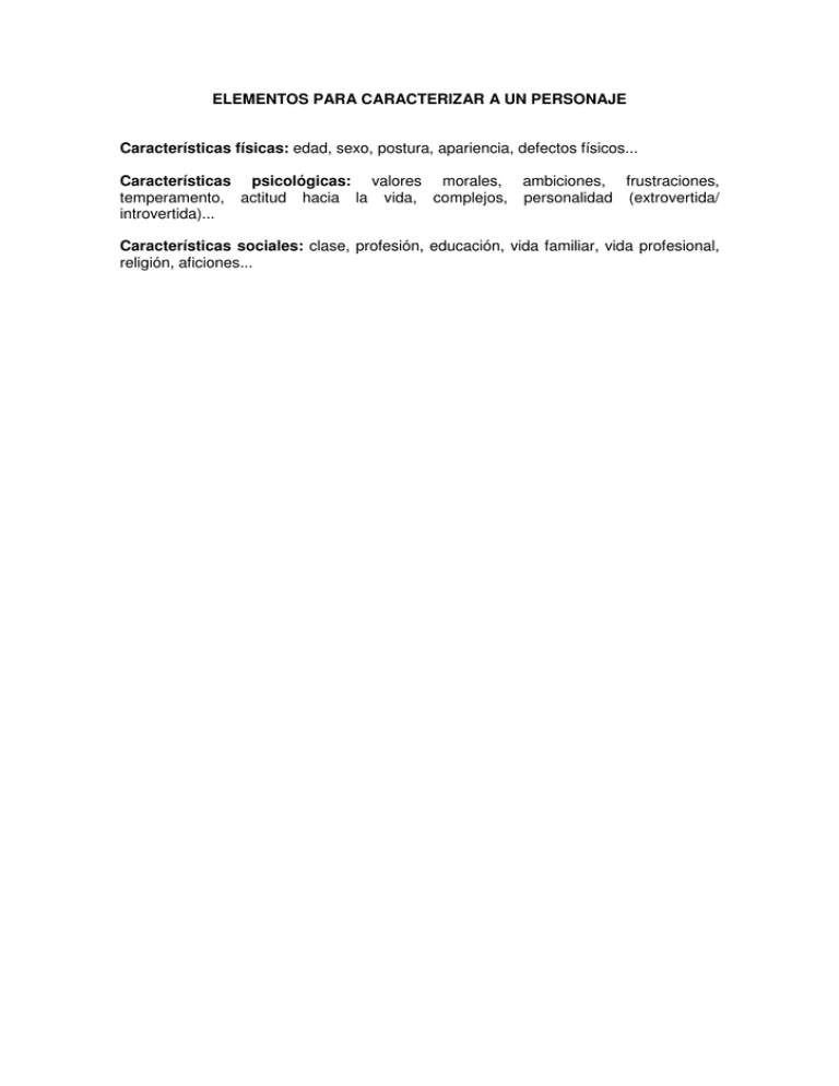 Elementos para caracterizar a un personaje