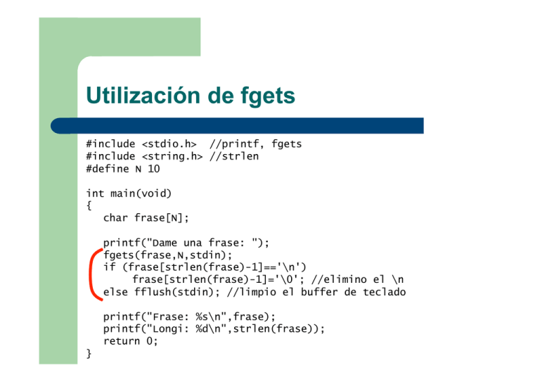 Utilización de fgets