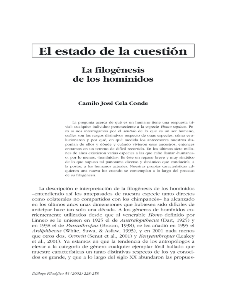 La filogénesis de los homínidos
