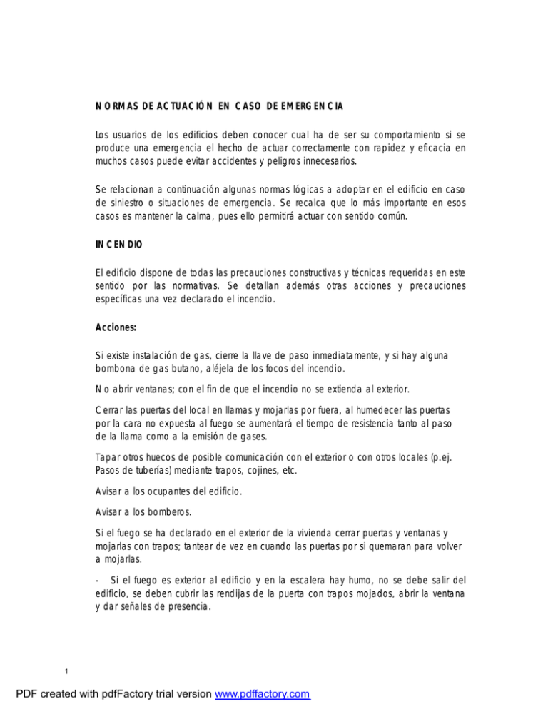 Normas de actuación en caso de emergencia1