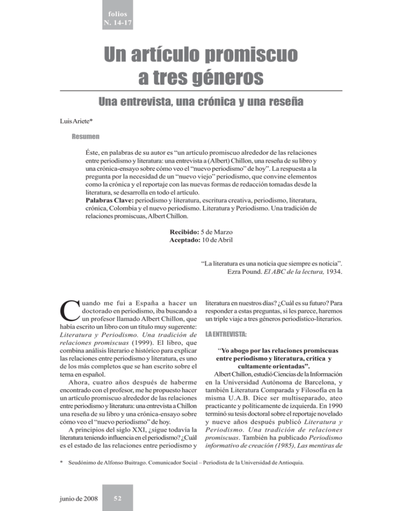 Un artículo promiscuo a tres géneros