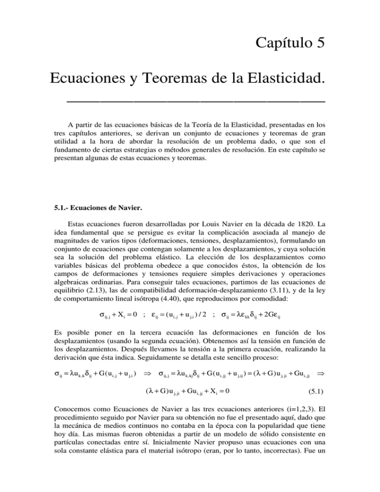 Capítulo 5 Ecuaciones y Teoremas de la Elasticidad.