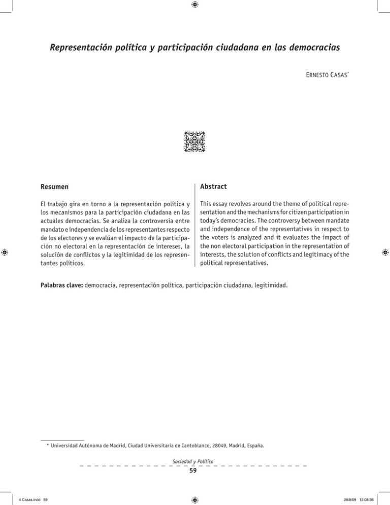 Representación política y participación ciudadana en las democracias
