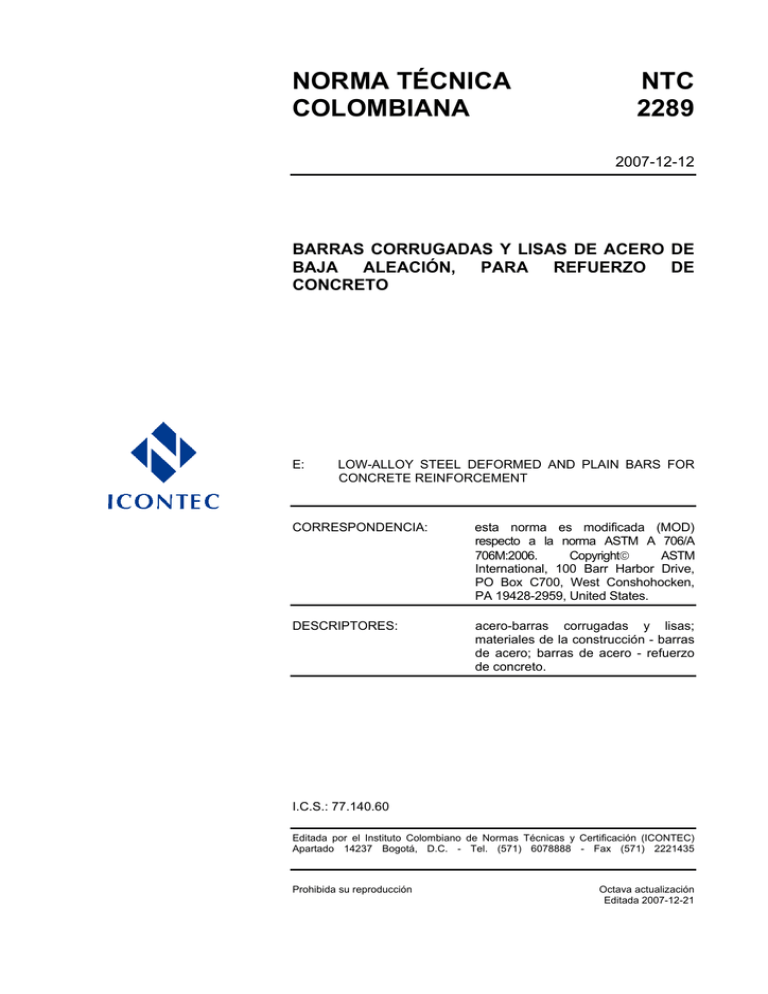 norma técnica ntc colombiana 2289