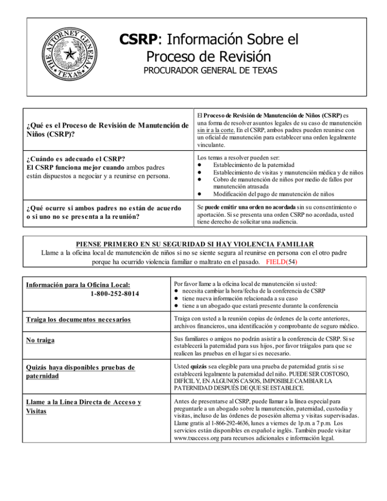 CSRP: Información Sobre el Proceso de Revisión