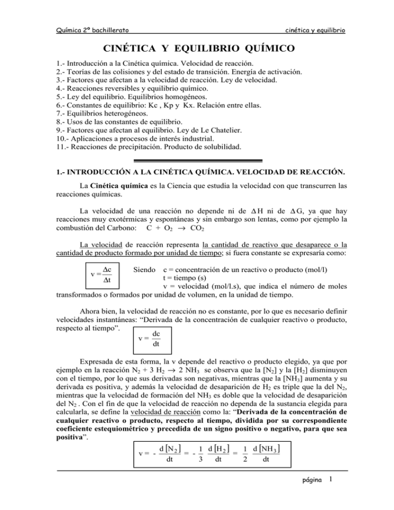 CINÉTICA Y EQUILIBRIO QUÍMICO