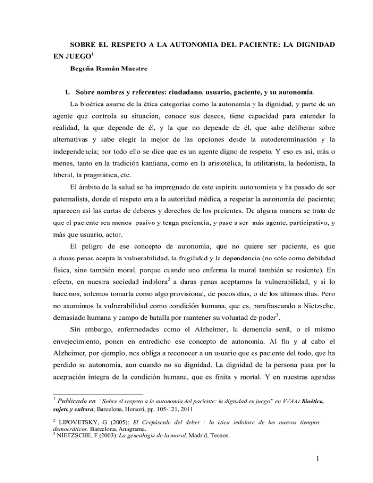 1 SOBRE EL RESPETO A LA AUTONOMIA DEL PACIENTE