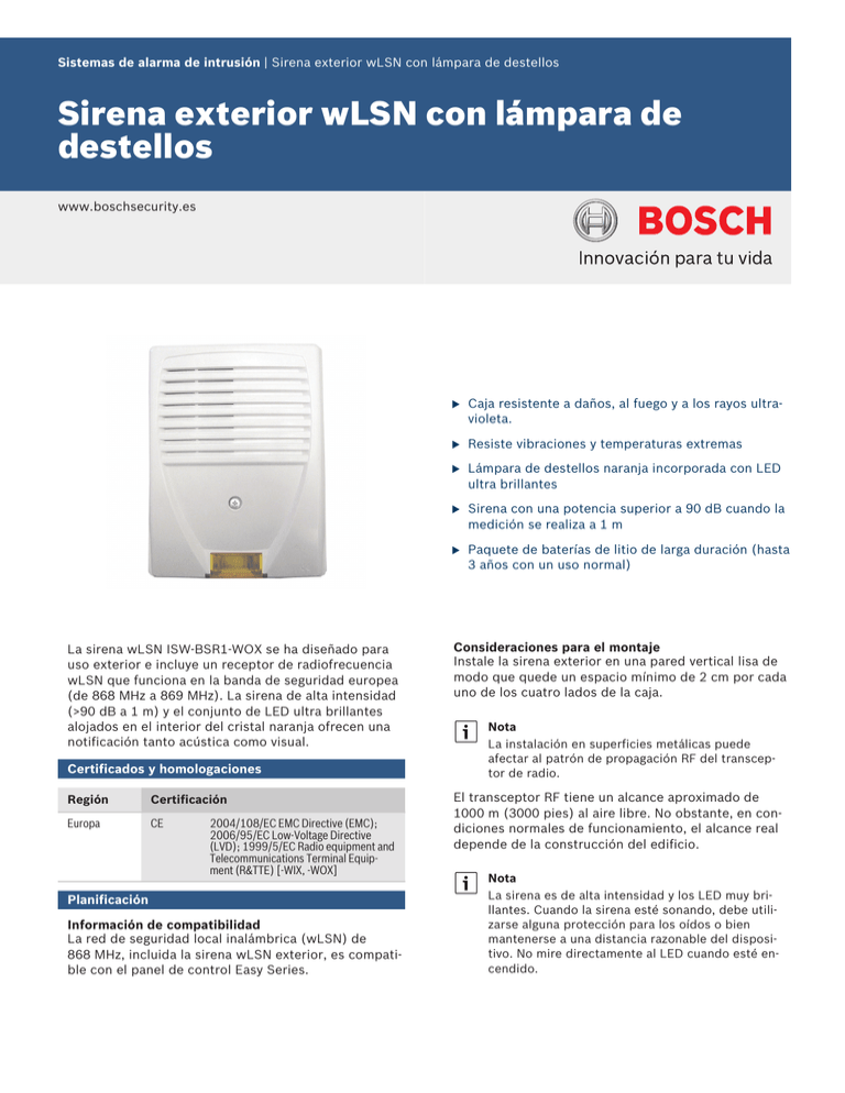 Sirena exterior wLSN con lámpara de destellos