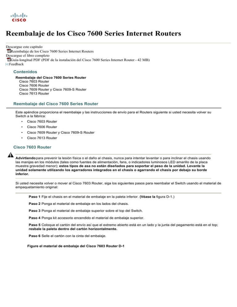 Reembalaje de los Cisco 7600 Series Internet Routers
