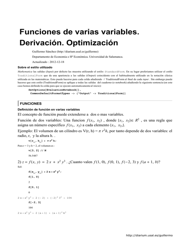 Funciones de varias variables - Diarium