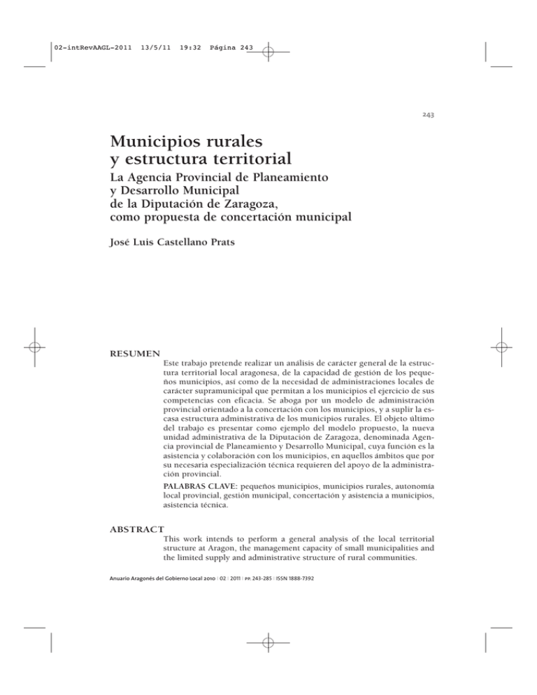 Municipios rurales y estructura territorial. La Agencia Provincial de