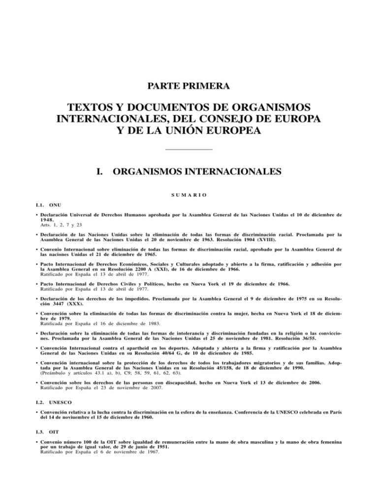 TEXTOS Y DOCUMENTOS DE ORGANISMOS INTERNACIONALES