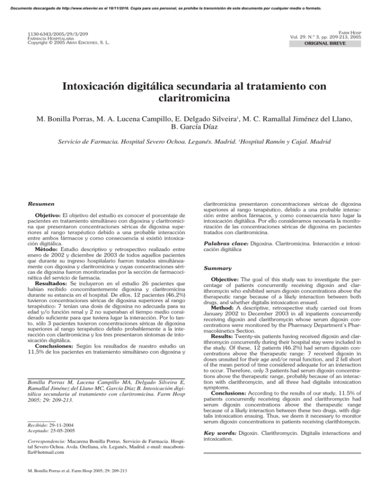 Intoxicación digitálica secundaria al tratamiento con