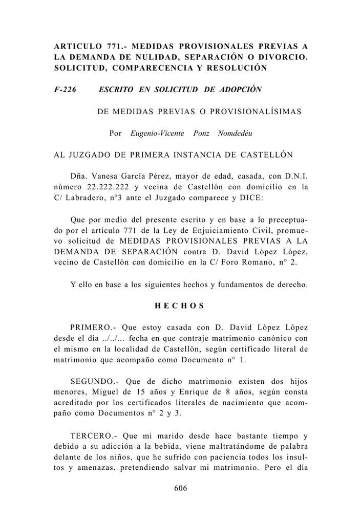 articulo 771.- medidas provisionales previas a la demanda de
