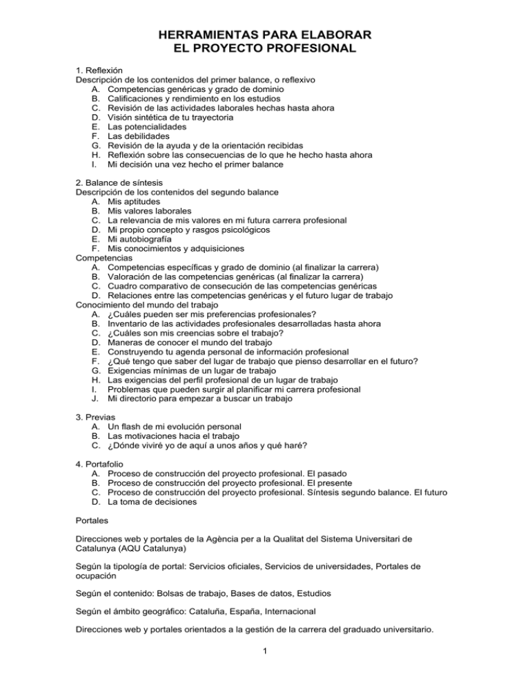 herramientas para elaborar el proyecto profesional