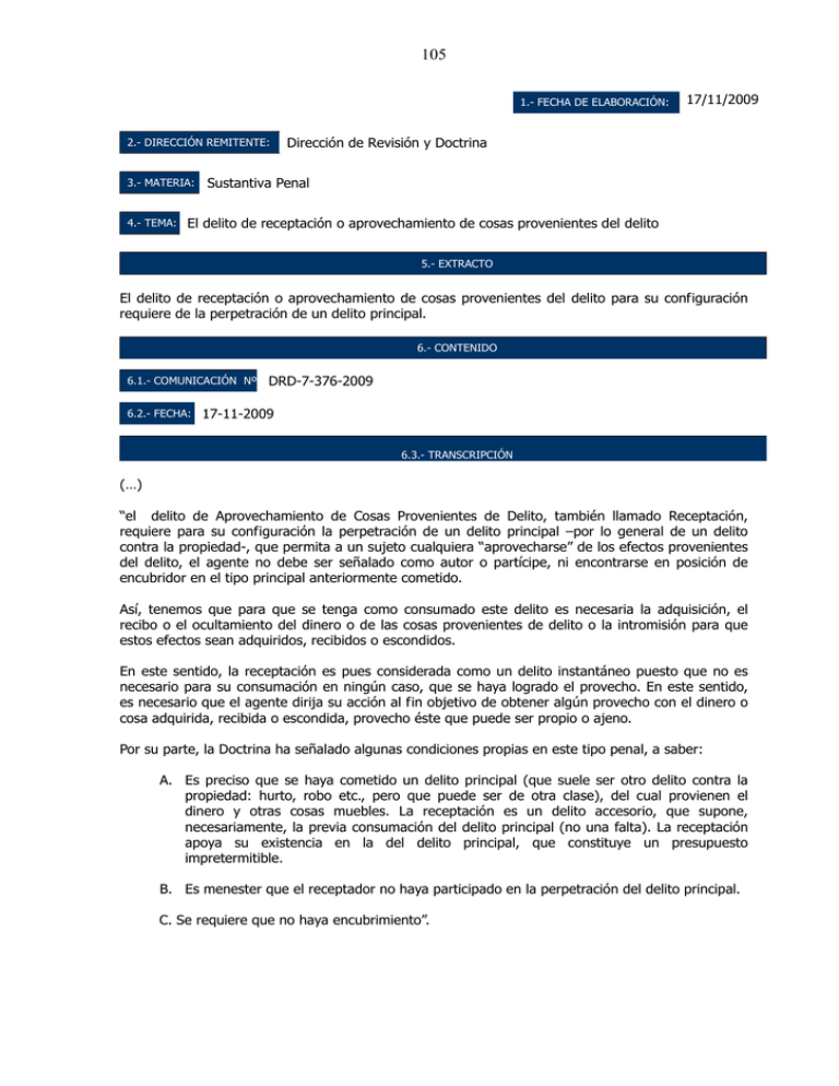 El delito de receptación o aprovechamient
