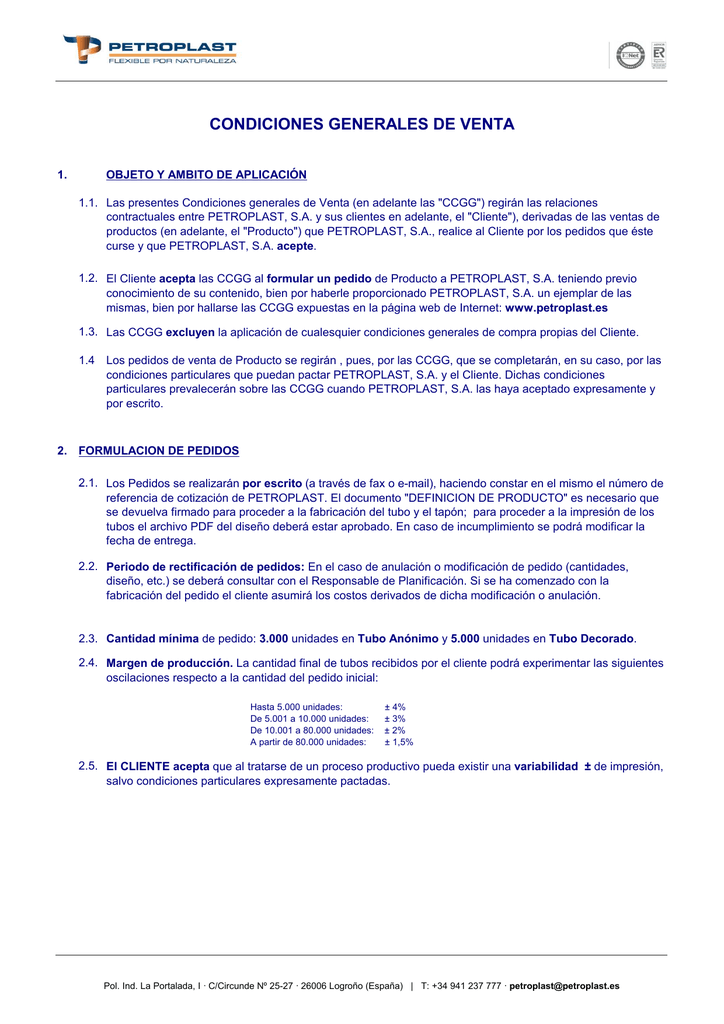 Condiciones Generales de Venta