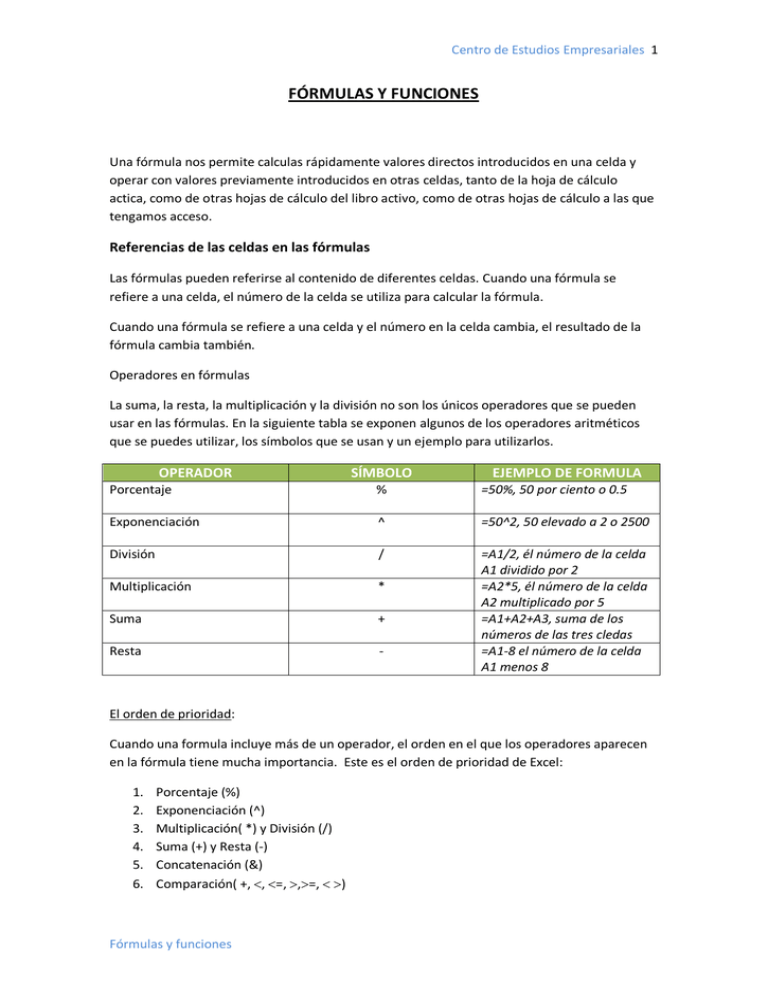 Fórmulas y funciones