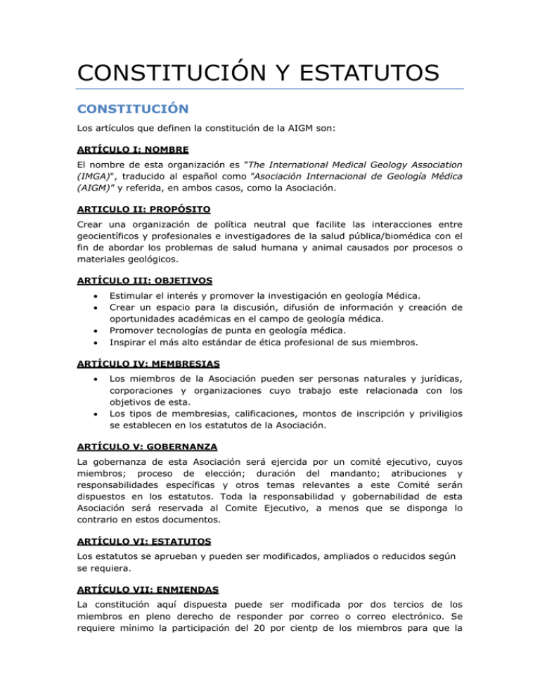 constitución y estatutos